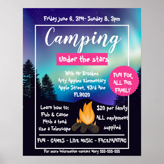 scout camp out Flyer Template, spring camp poster | Zazzle