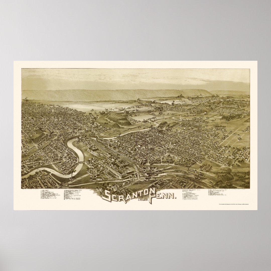 Scranton, PA Panoramic Map - 1890 Poster | Zazzle