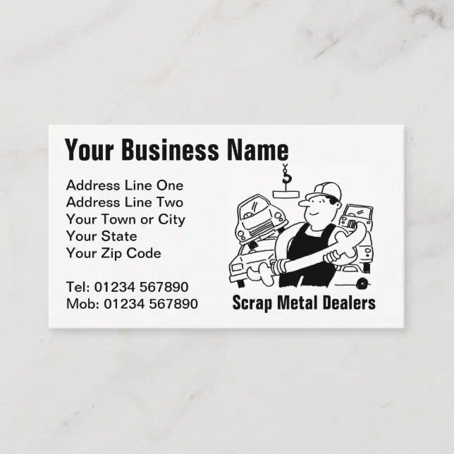 Scrap Metal Dealers Cartoon Business Card | Zazzle