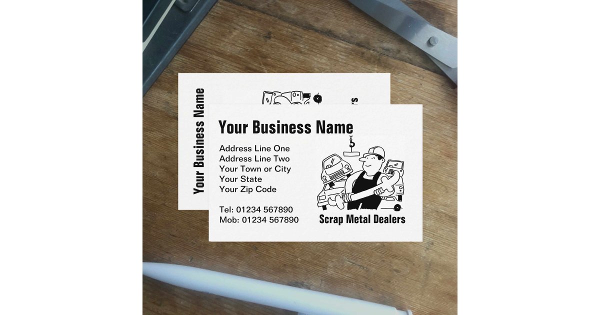 Scrap Metal Dealers Cartoon Business Card | Zazzle