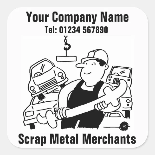 Scrap Metal Merchants Cartoon Square Sticker | Zazzle