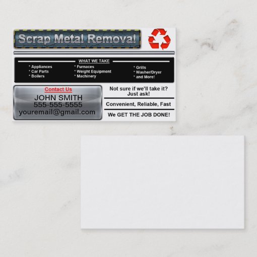 Scrap Metal Removal Business Card - White Version | Zazzle