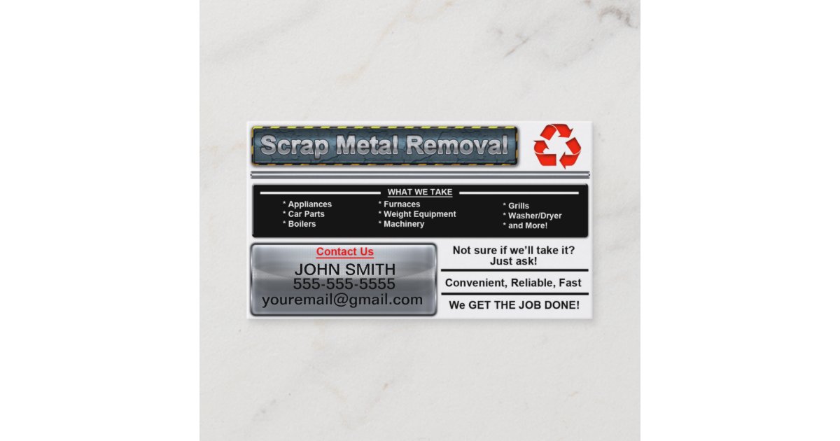 Scrap Metal Removal Business Card - White Version | Zazzle