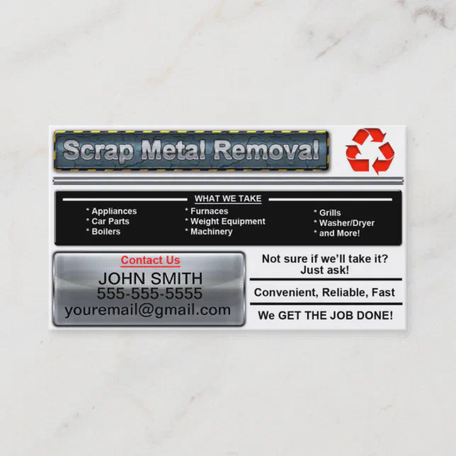 Scrap Metal Removal Business Card - White Version | Zazzle