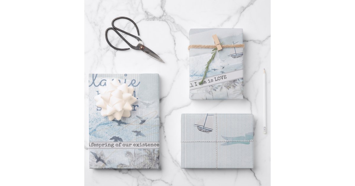 Scrapbooked Sea of Love Bridal Shower Wrapping Paper Sheets | Zazzle