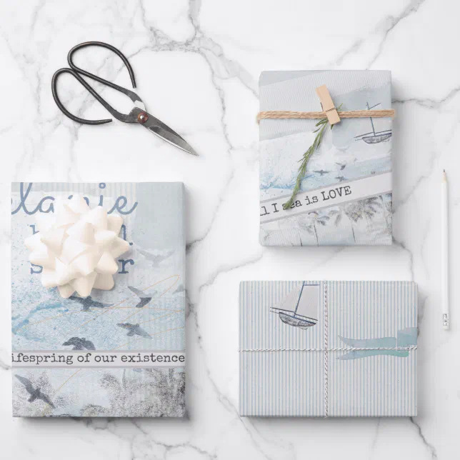 Scrapbooked Sea of Love Bridal Shower Wrapping Paper Sheets | Zazzle