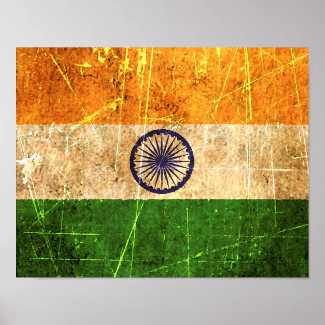 Scratched and Worn Vintage Indian Flag Poster | Zazzle