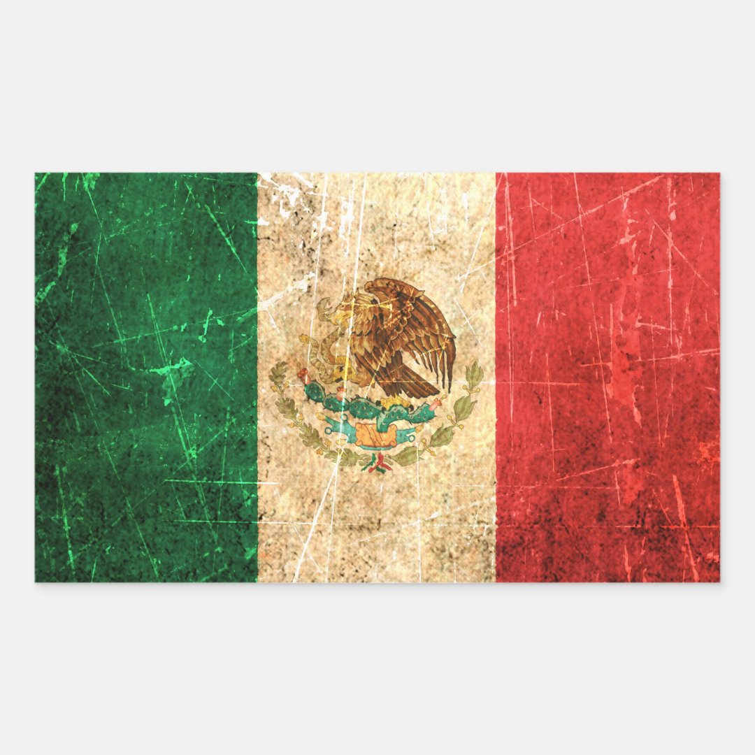 Scratched and Worn Vintage Mexican Flag Rectangular Sticker | Zazzle
