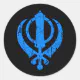 Scratched Blue Sikh Khanda Symbol on Black Classic Round Sticker | Zazzle