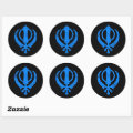 Scratched Blue Sikh Khanda Symbol on Black Classic Round Sticker | Zazzle