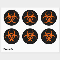 Scratched Orange Biohazard Symbol on Black Classic Round Sticker | Zazzle
