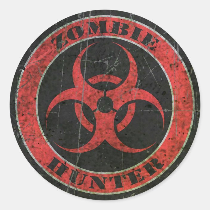 Scratched Red and Black Bio Hazard Zombie Hunter Classic Round Sticker ...