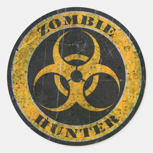 Scratched Yellow Bio Hazard Zombie Hunter Classic Round Sticker | Zazzle