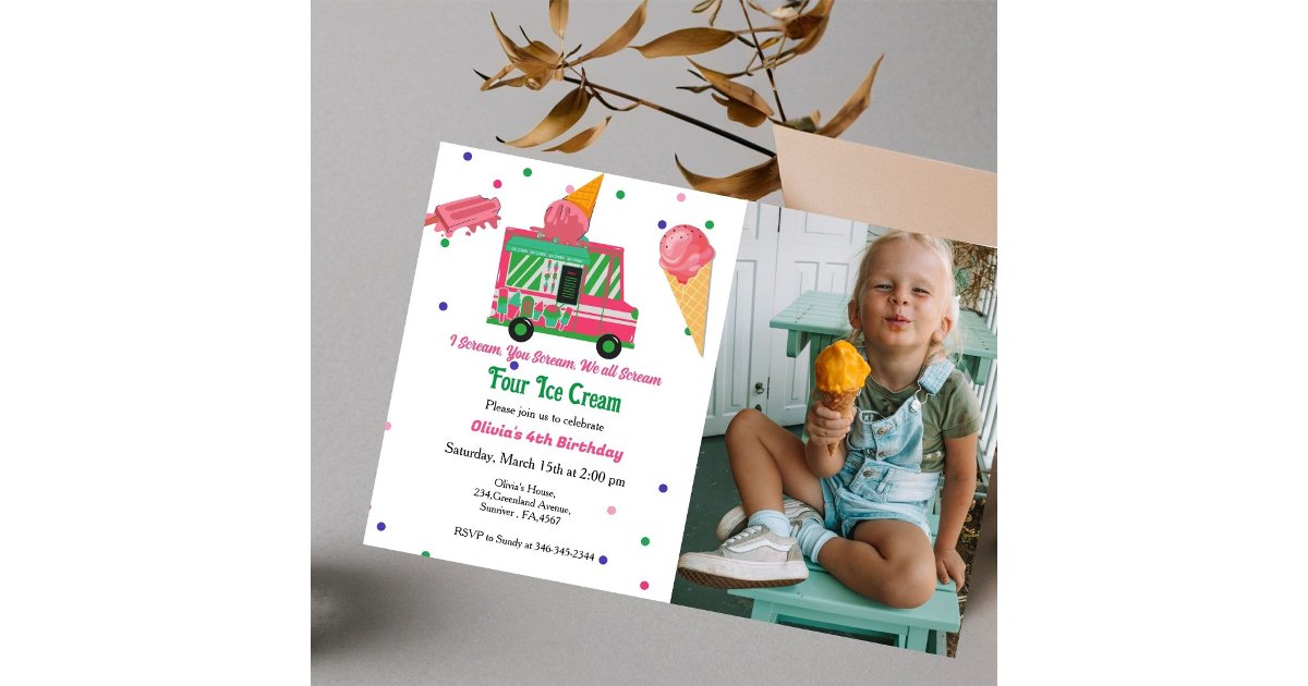 Scream four ice cream 4th Birthday party Invitation | Zazzle