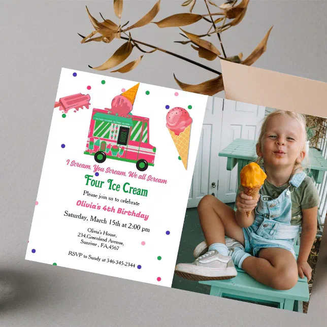 Scream four ice cream 4th Birthday party Invitation | Zazzle