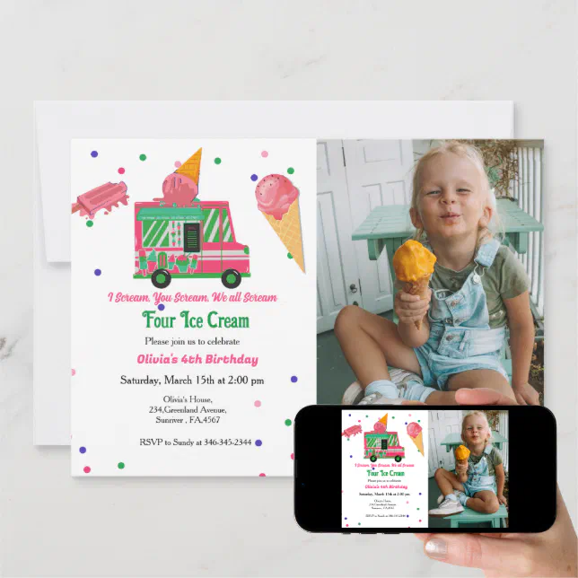 Scream four ice cream 4th Birthday party Invitation | Zazzle