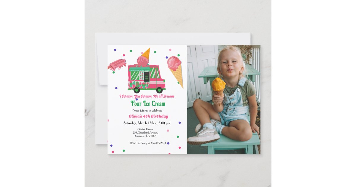 Scream four ice cream 4th Birthday party Invitation | Zazzle