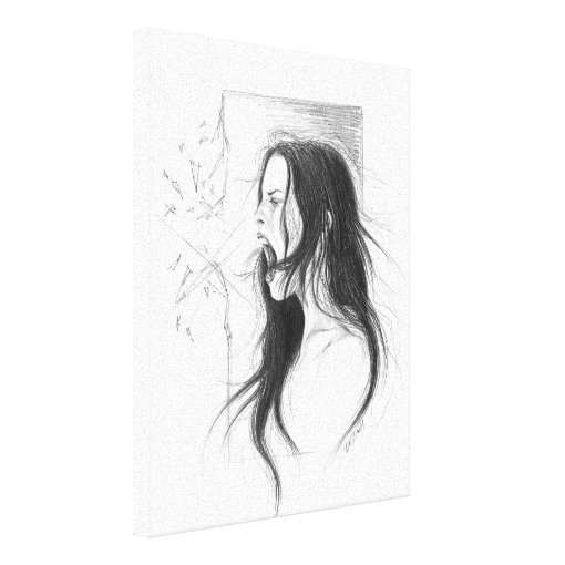 Screaming angry woman pencil drawing art canvas print | Zazzle