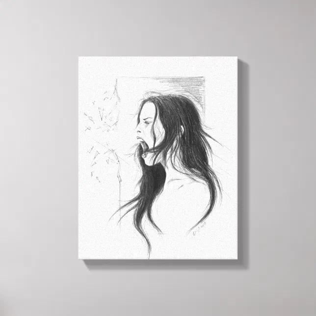 Screaming angry woman pencil drawing art canvas print | Zazzle