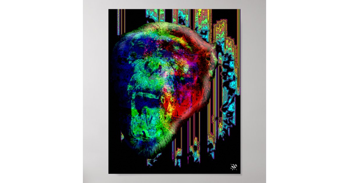 Screaming psychedelic chimp v1 poster | Zazzle