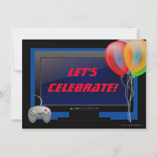 Screen Balloons Video Game Gaming Birthday Party Invitation | Zazzle