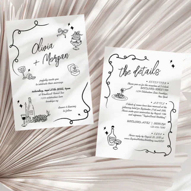Scribble Doodle All in one Wedding Invitation | Zazzle