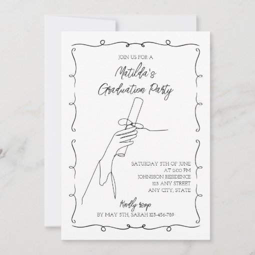 Scribble Hand Drawn Black & White Graduation Party Invitation | Zazzle