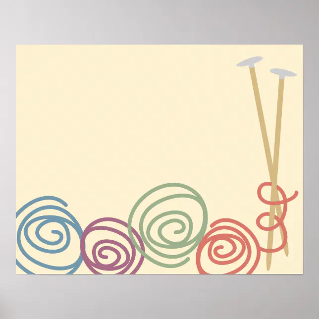 Scribble yarn knitting needles poster | Zazzle