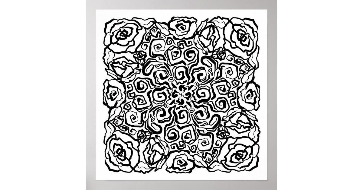 Scribbly Doodles Roses Color Me Poster | Zazzle