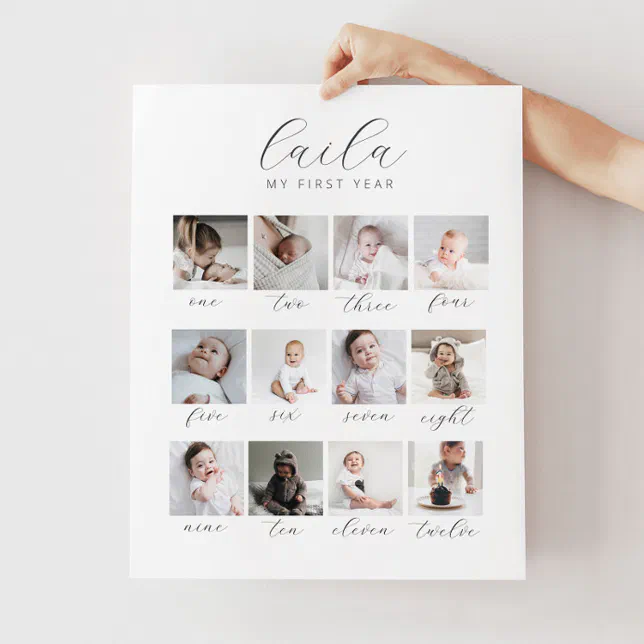 Script 1st Year 12 Photo Collage with Months Poster | Zazzle