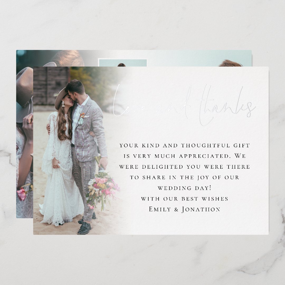 Script 6 Photos Wedding Thank You Luxury Foil Card | Zazzle