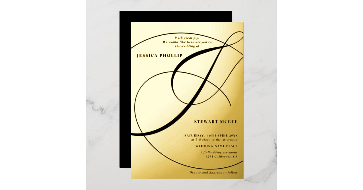 Script ampersand black calligraphy wedding gold foil invitation | Zazzle
