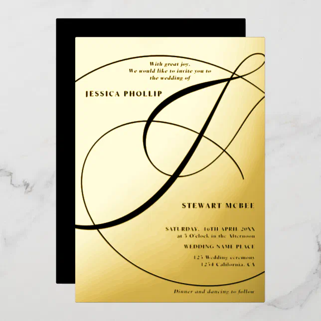 Script ampersand black calligraphy wedding gold foil invitation | Zazzle