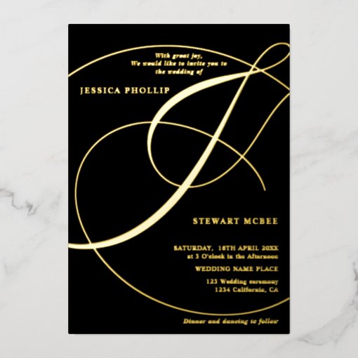 Script ampersand black calligraphy wedding gold foil invitation | Zazzle