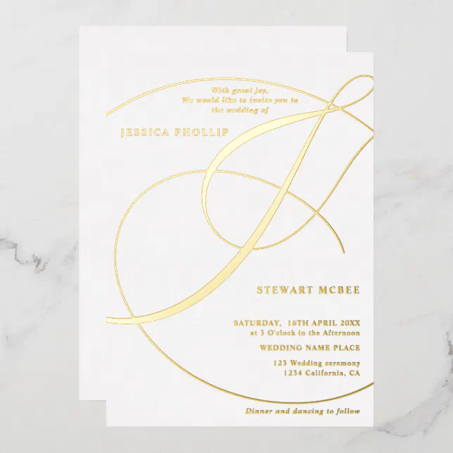 Script ampersand white calligraphy wedding gold foil invitation | Zazzle