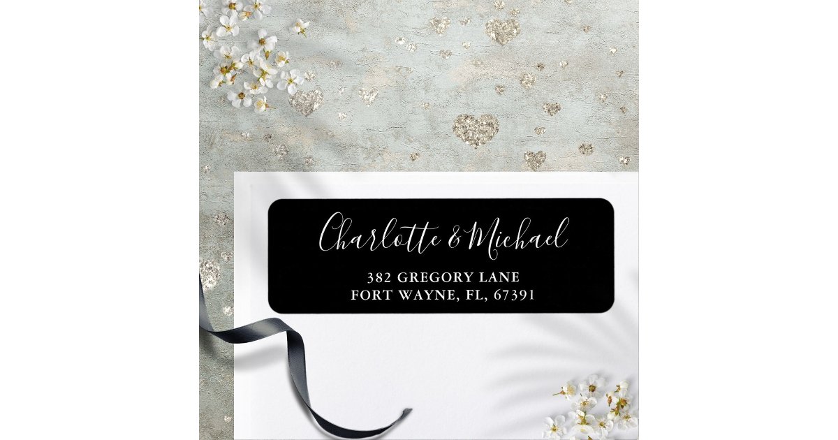 Script Black And White Wedding Return Address Label | Zazzle