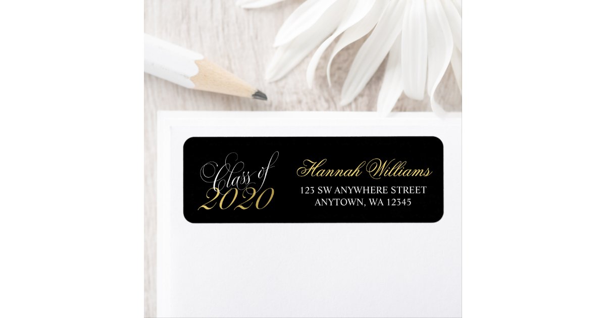 Script Black Faux Gold 2020 Graduation Label | Zazzle
