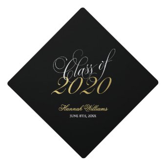 Script Black Faux Gold Class of 2020 Graduation Cap Topper | Zazzle