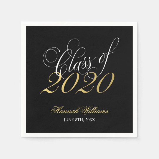 Script Black Gold Class of 2020 Graduation Napkins | Zazzle.com