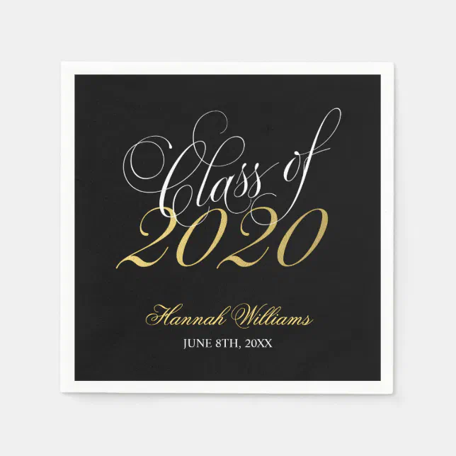 Script Black Gold Class of 2020 Graduation Napkins | Zazzle