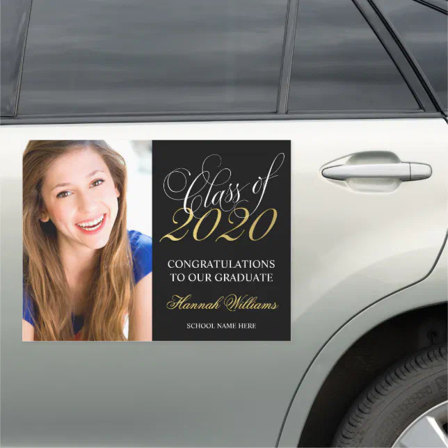 Script Black Gold Class of 2020 Graduation Photo Car Magnet | Zazzle