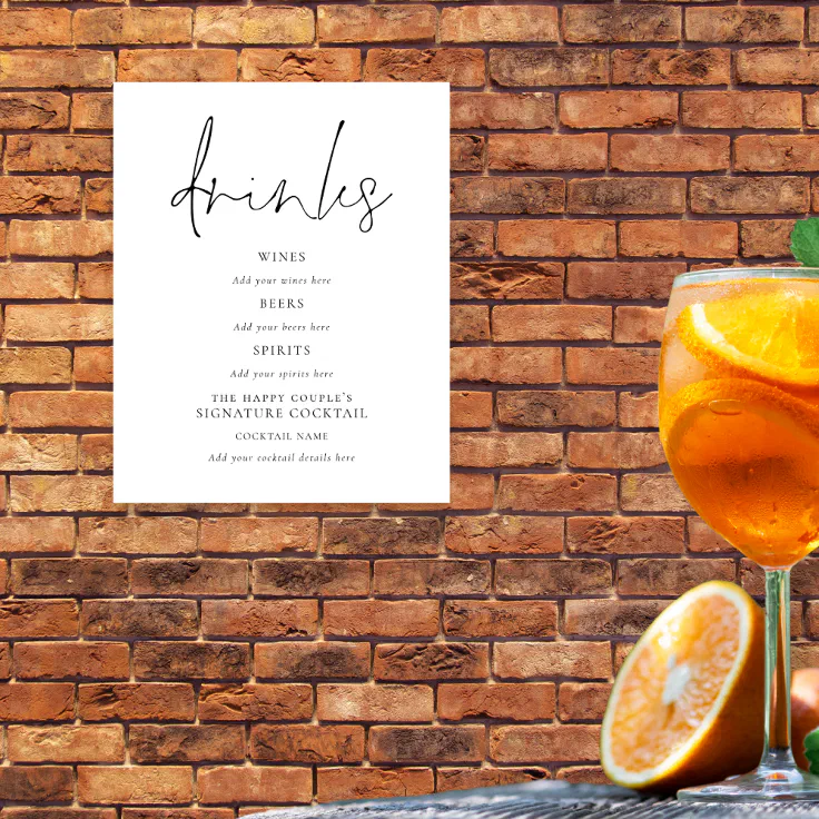 Script Black White Wedding Drinks Bar Sign | Zazzle
