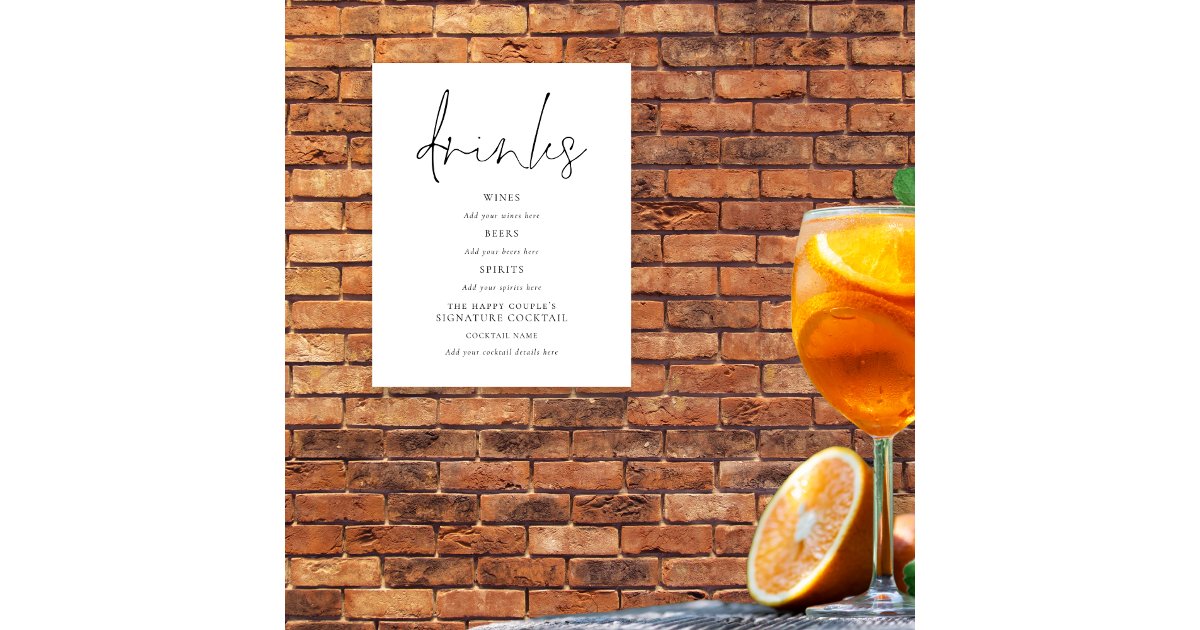 Script Black White Wedding Drinks Bar Sign | Zazzle