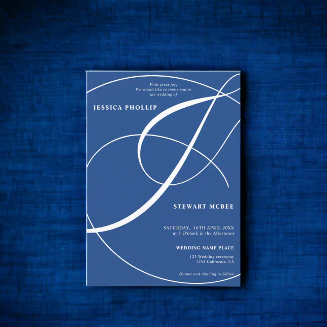 Script blue photo calligraphy wedding invitation | Zazzle