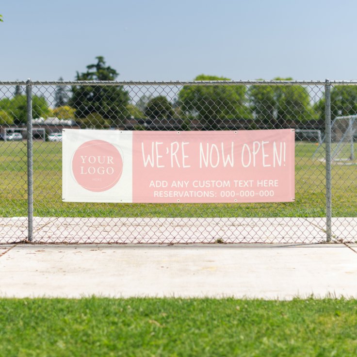 Script Blush Pink Logo We're Now Open Business Banner | Zazzle