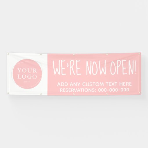 Script Blush Pink Logo We're Now Open Business Banner | Zazzle