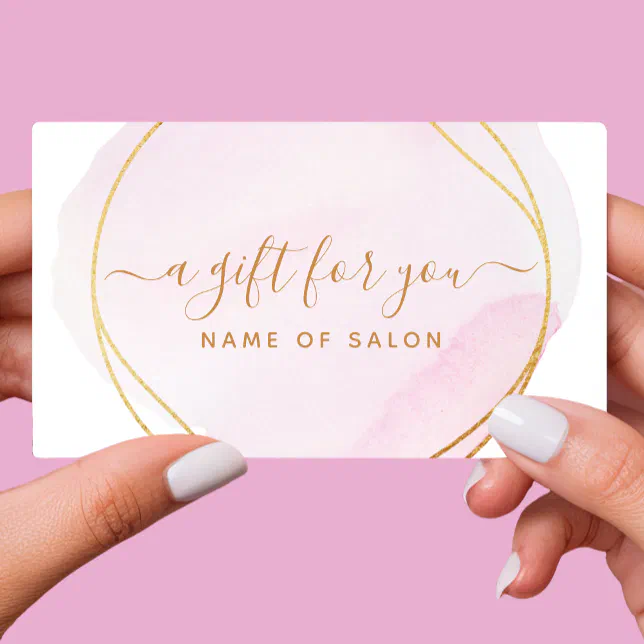 Script Blush Pink Watercolor Gold Circle Gift Card | Zazzle