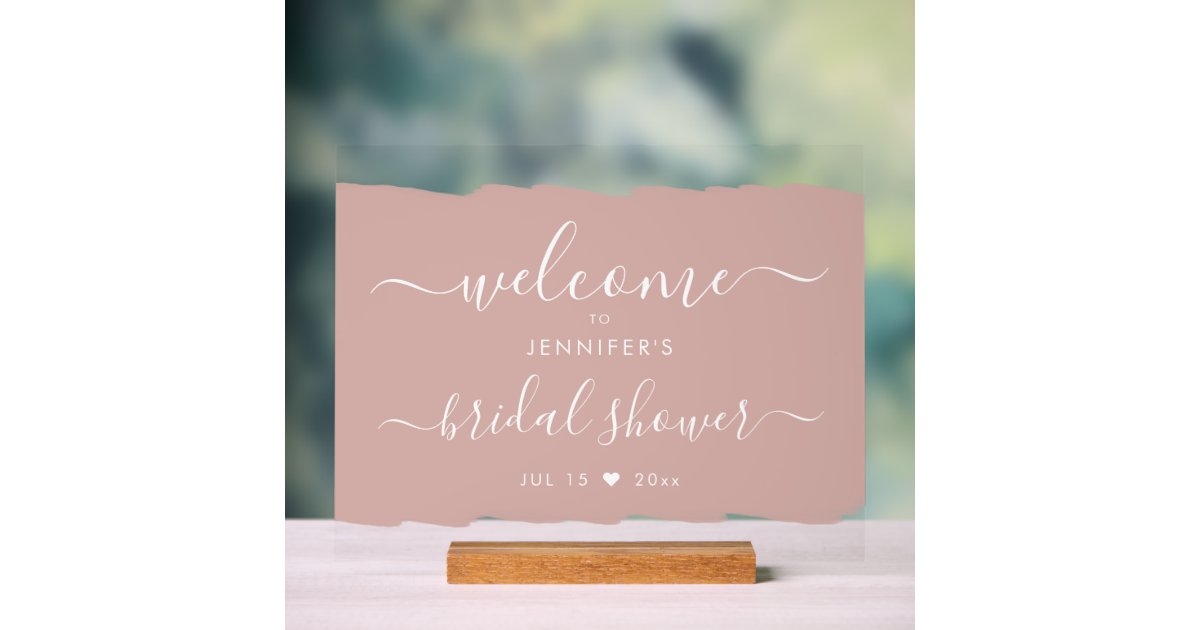 Script Bridal Shower Welcome Paint Blush Acrylic Sign | Zazzle