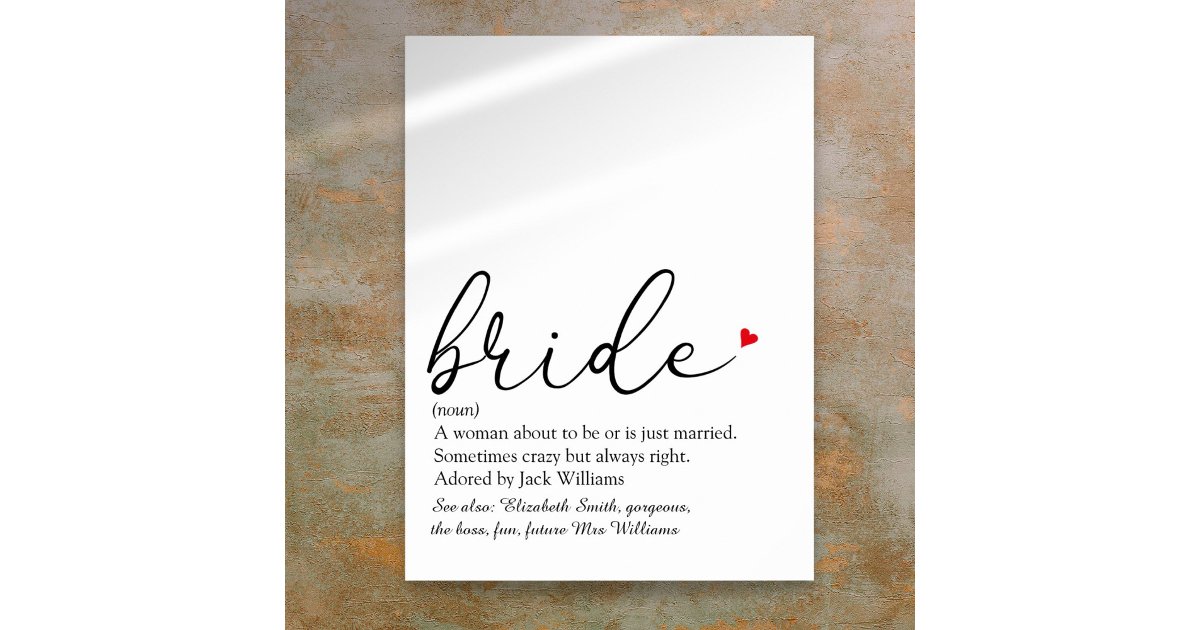 Script Bride Definition Bridal Shower Sign | Zazzle