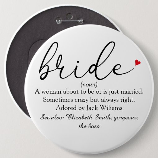 Script Bride Definition Bridal Shower Wedding Button | Zazzle
